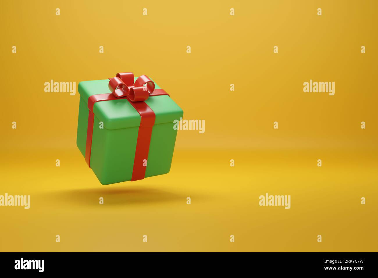 Gift box with cartoon style bow isolated on yellow background with copy ...