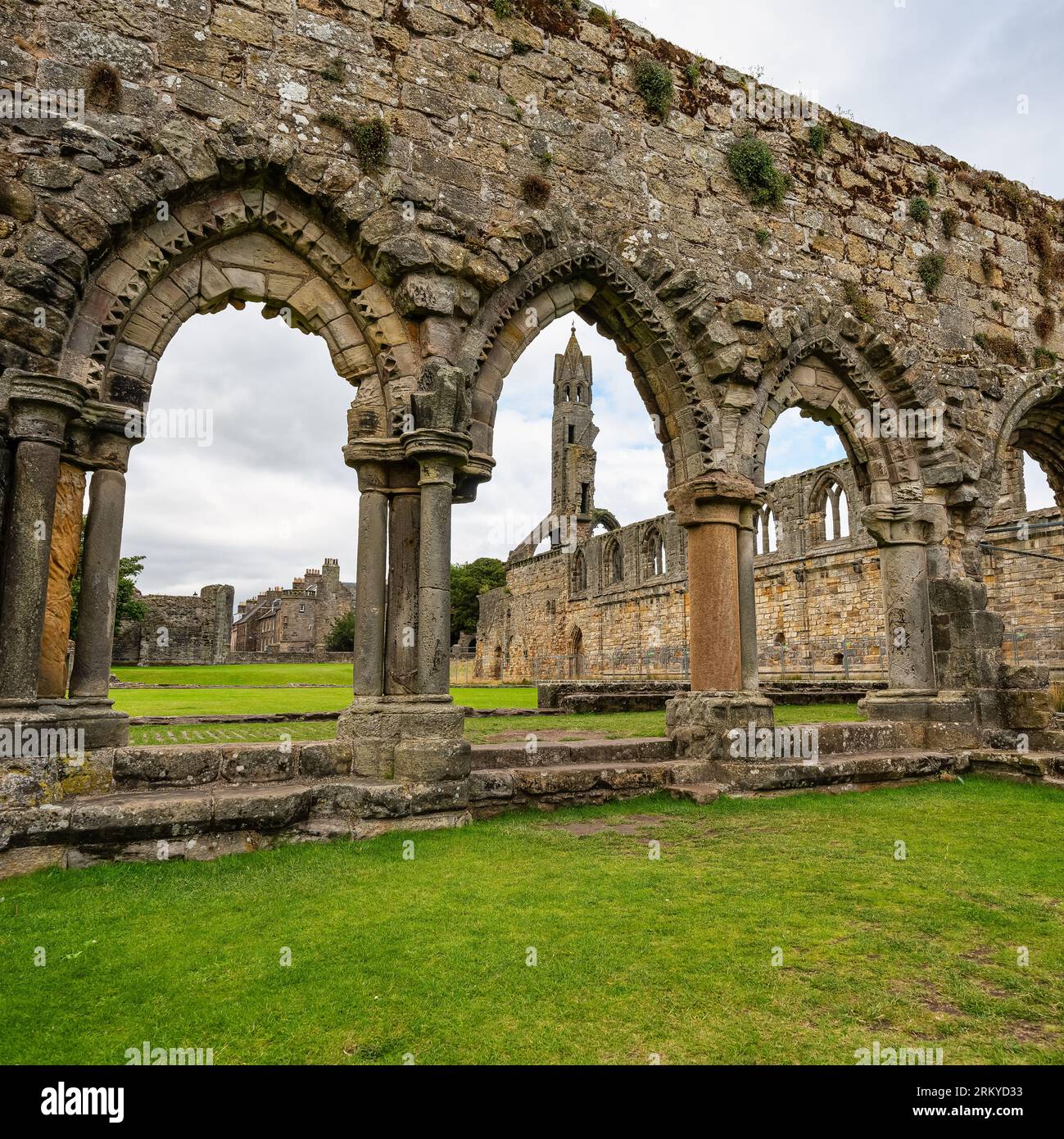 Medieval stone arches at the ruined cathedral of St Andrews in Scotland ...