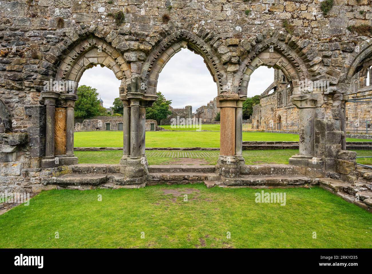 Medieval stone arches at the ruined cathedral of St Andrews in Scotland ...