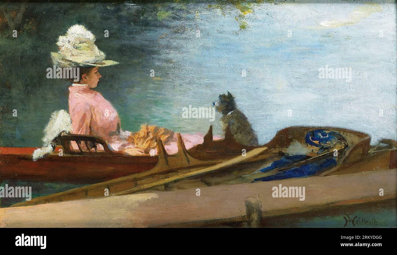 Young Woman in a boat with her Dog circa 1875 by Ferdinand Heilbuth ...