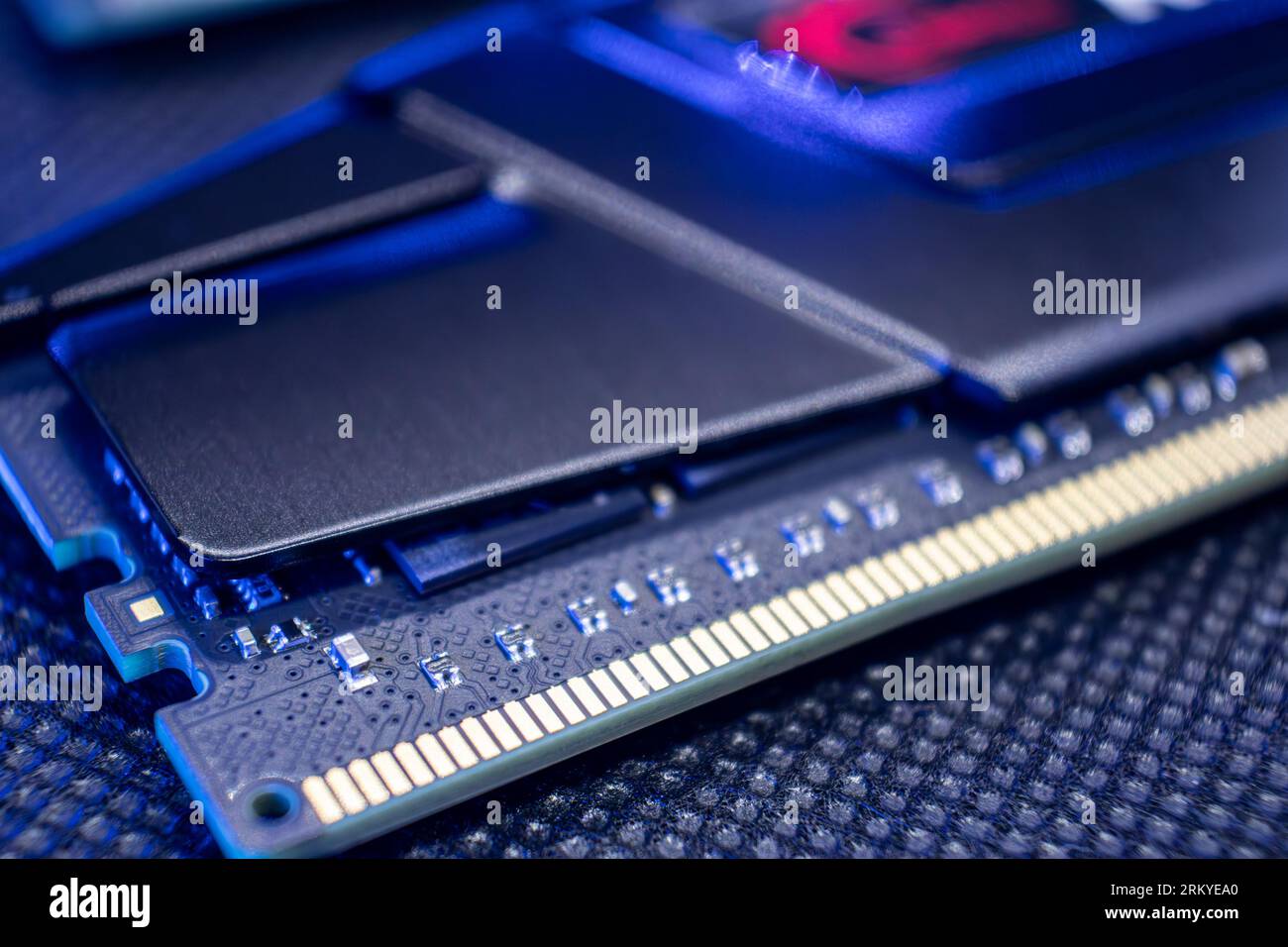 Memory Module Ddr4 Dram With Electrical Contacts In Blue Light