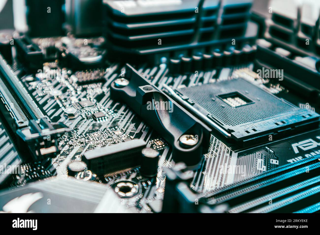 AM4 CPU Socket on motherboard of modern powerful PC. Computer hardware ...