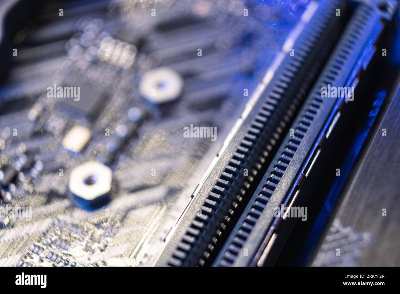 Motherboard sockets and connectors close-up on modern desktop PC ...