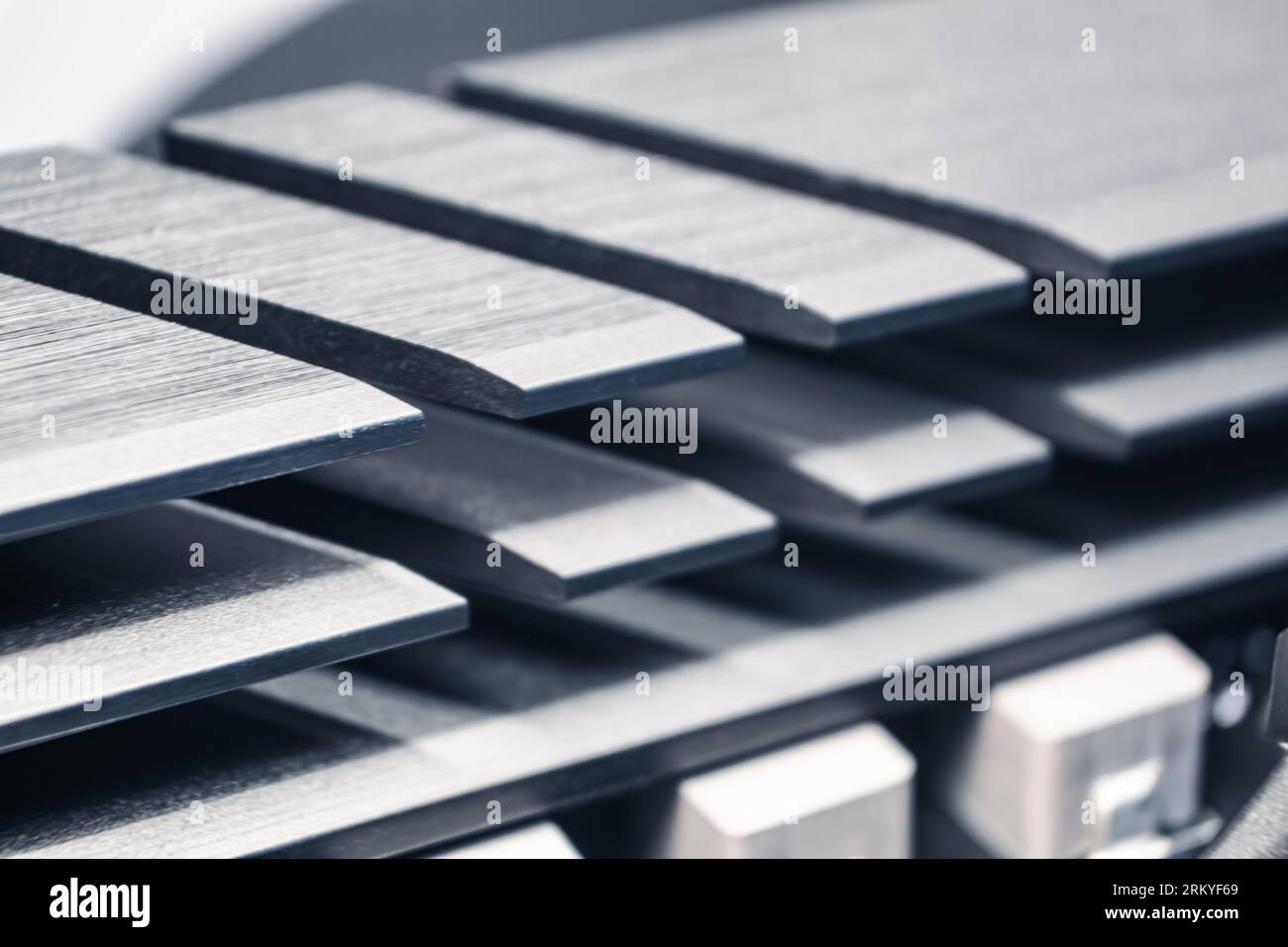 Desktop PC motherboard integrated cooling system radiator close-up ...