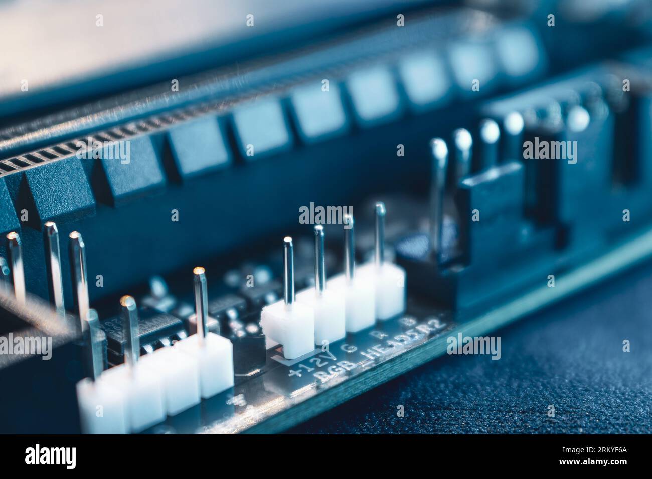 Socket pins on motherboard close-up of modern powerful desktop PC ...