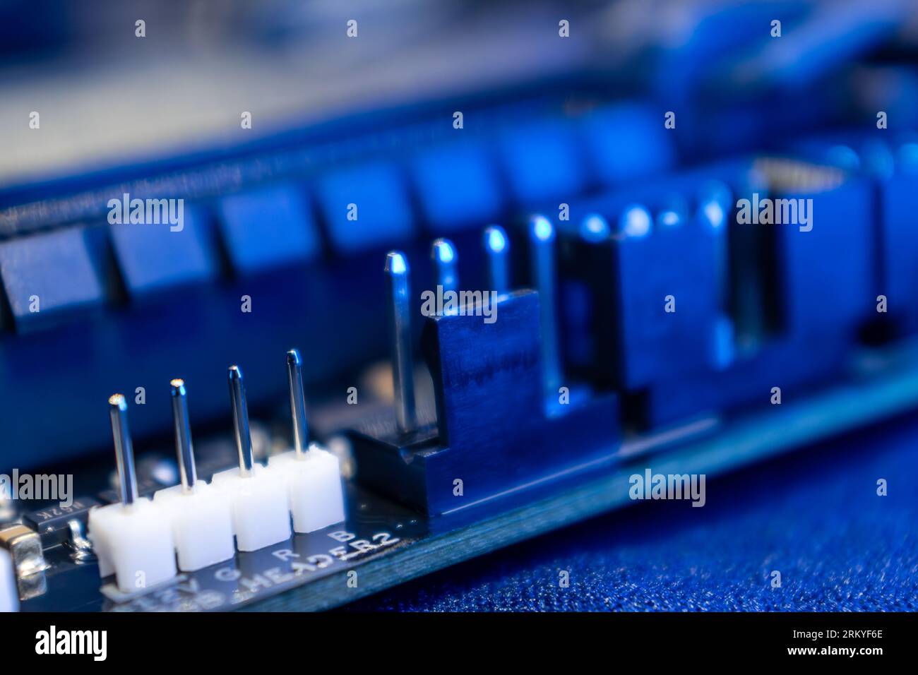 Socket pins on motherboard close-up of a desktop PC with blurred ...