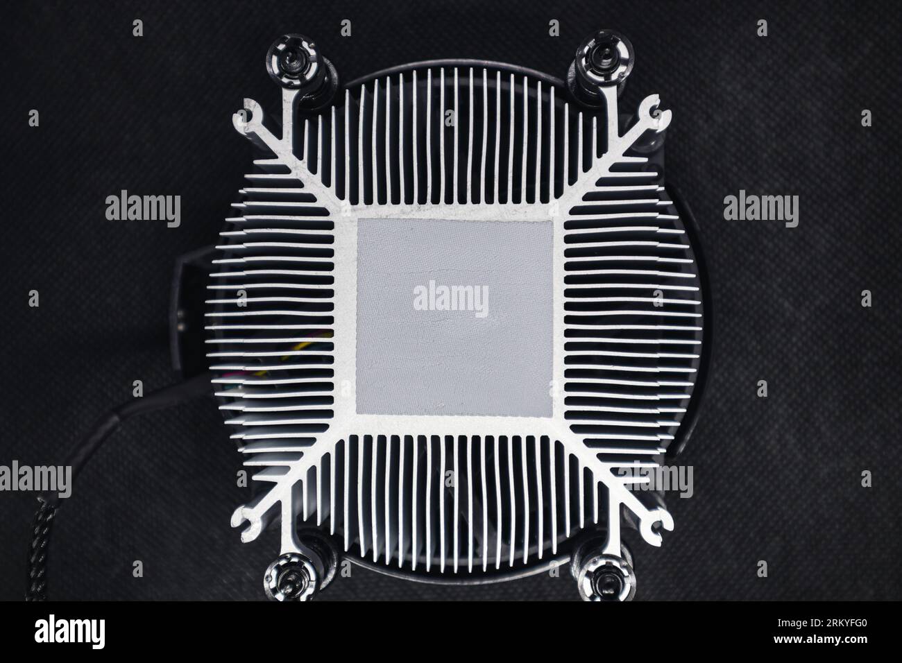 CPU unit cooling system radiator with spot for thermal paste, look down ...