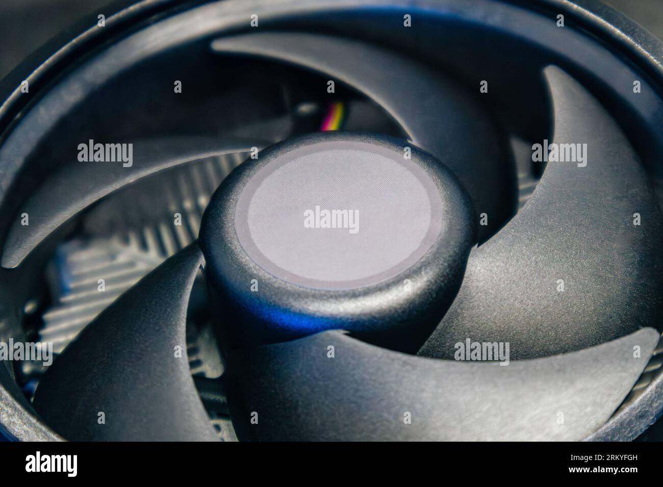 Desktop PC CPU cooling radiator close-up. Black cooler fan, PC hardware ...