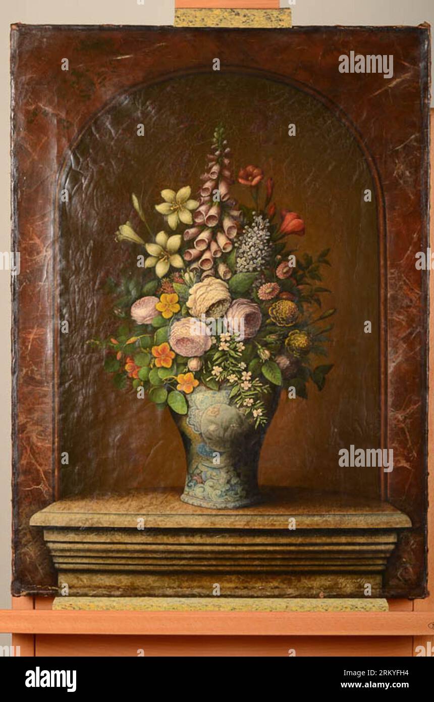 Stilleven met vaas met bloemen 1885 by Dirk Weeshoff Stock Photo - Alamy