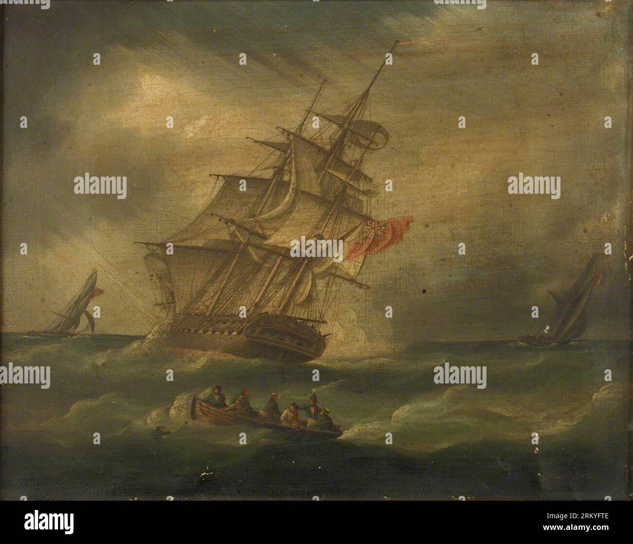 A frigate and a naval cutter chasing a French cutter, with a boat ...