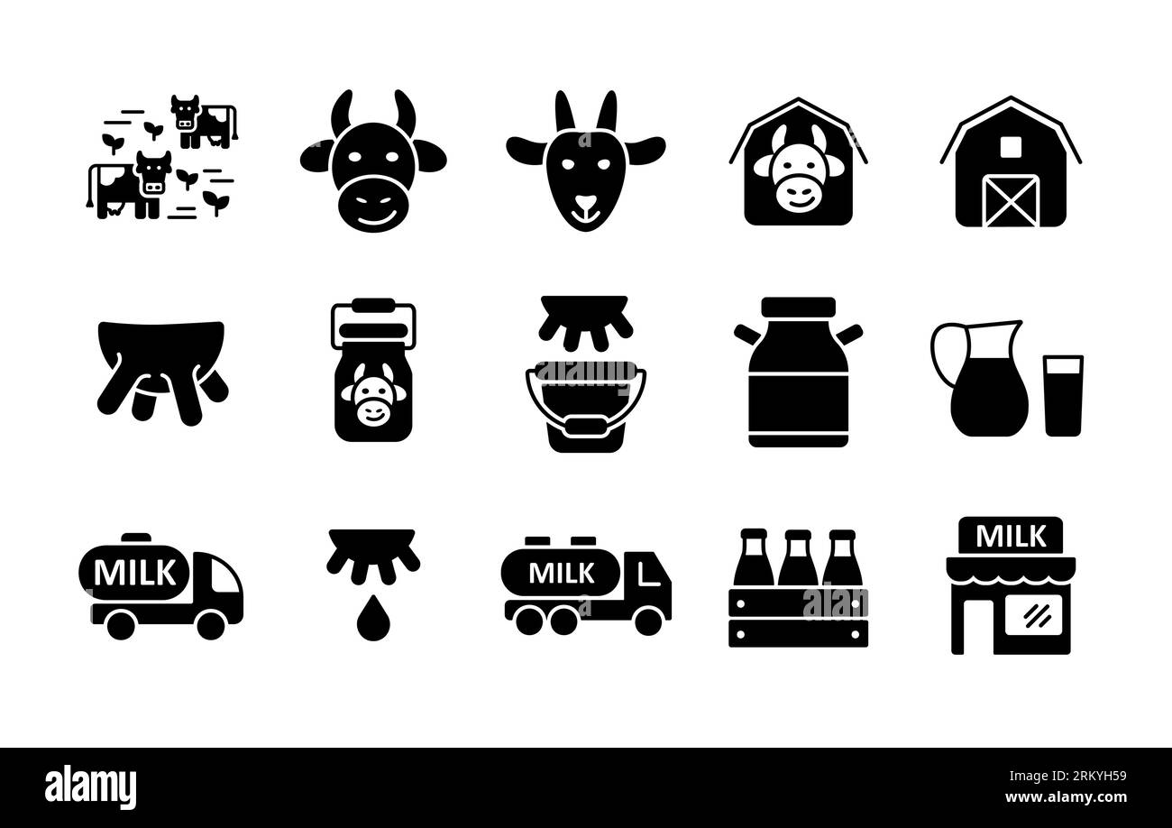 Milk vector glyph icons set. Dairy products sign. Graph symbol for ...