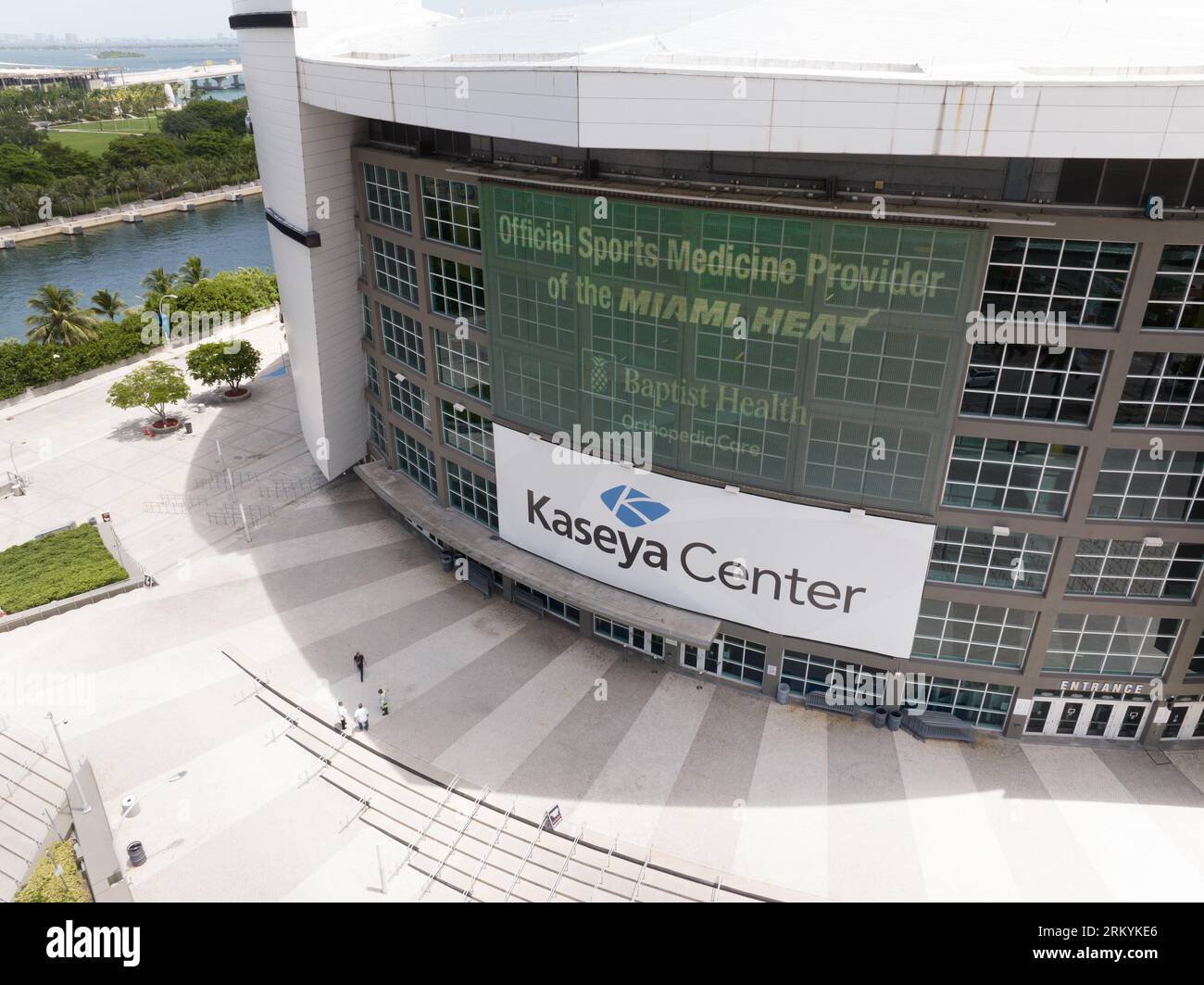 Miami, FL, USA - August 22, 2023: Aerial photo Kaseya Center sports ...