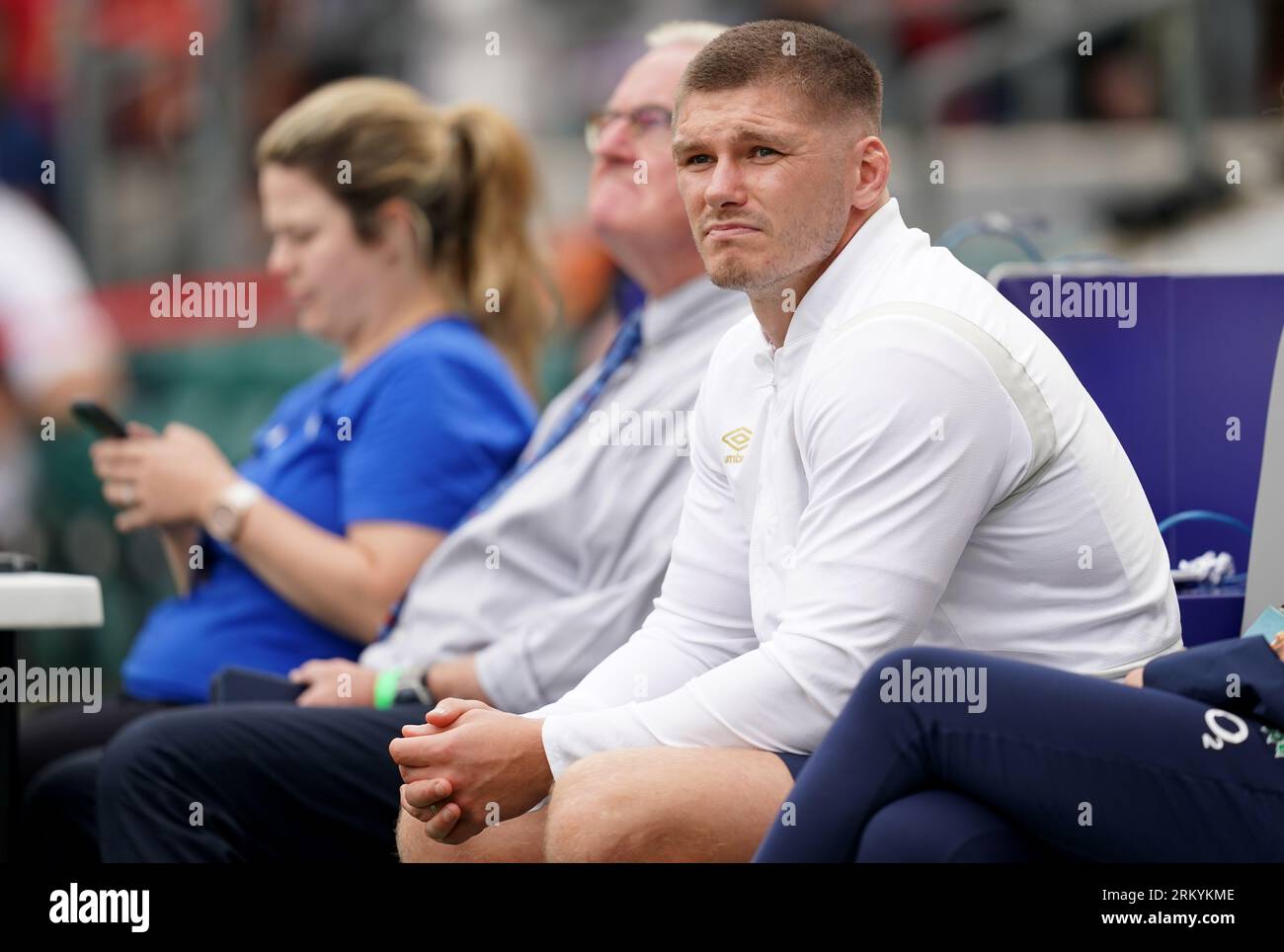 England’s Owen Farrell on the bench during the Summer Nations Series match at Twickenham Stadium ...