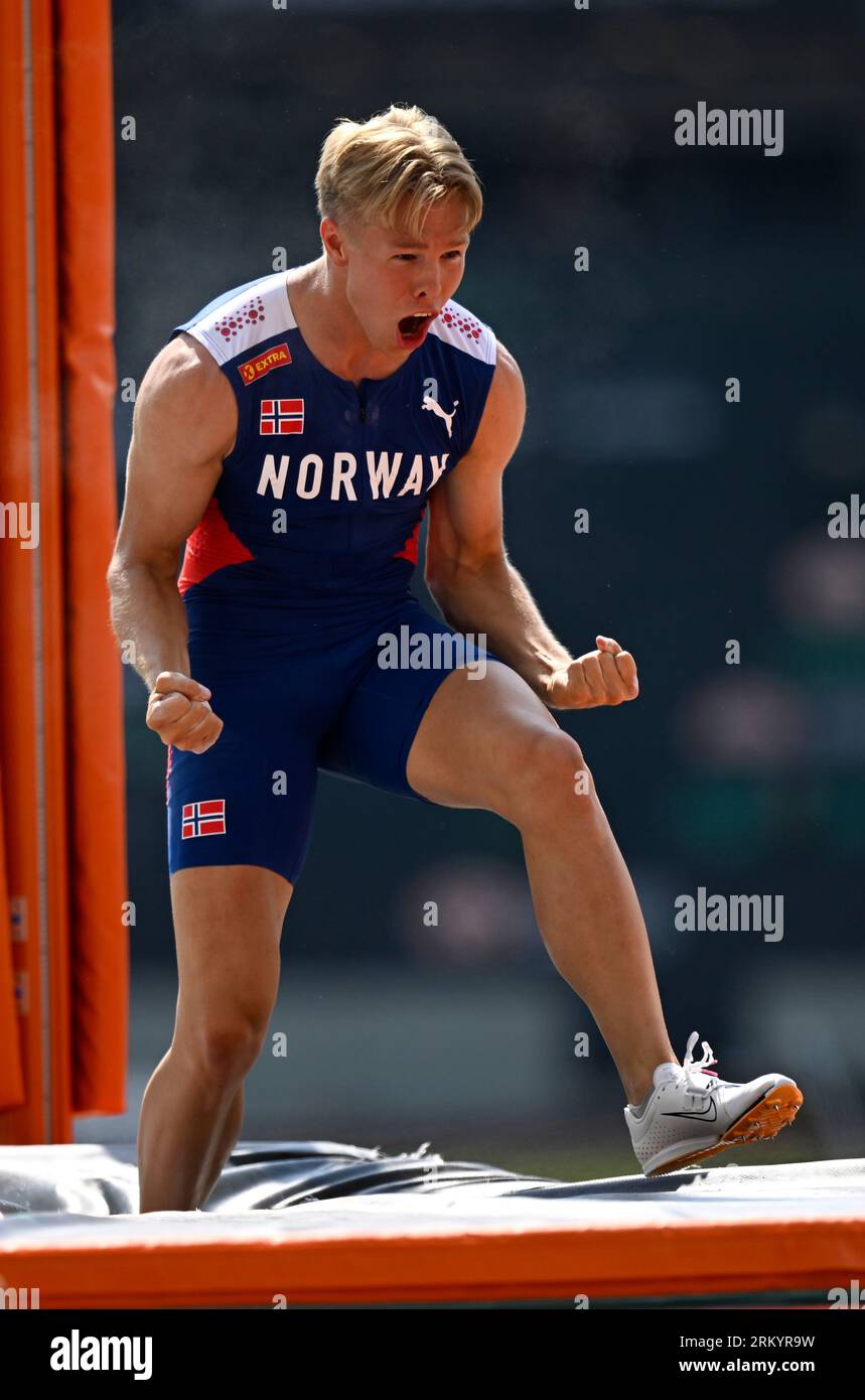 Budapest. 26th Aug, 2023. Norway's Markus Rooth celebrates during the ...