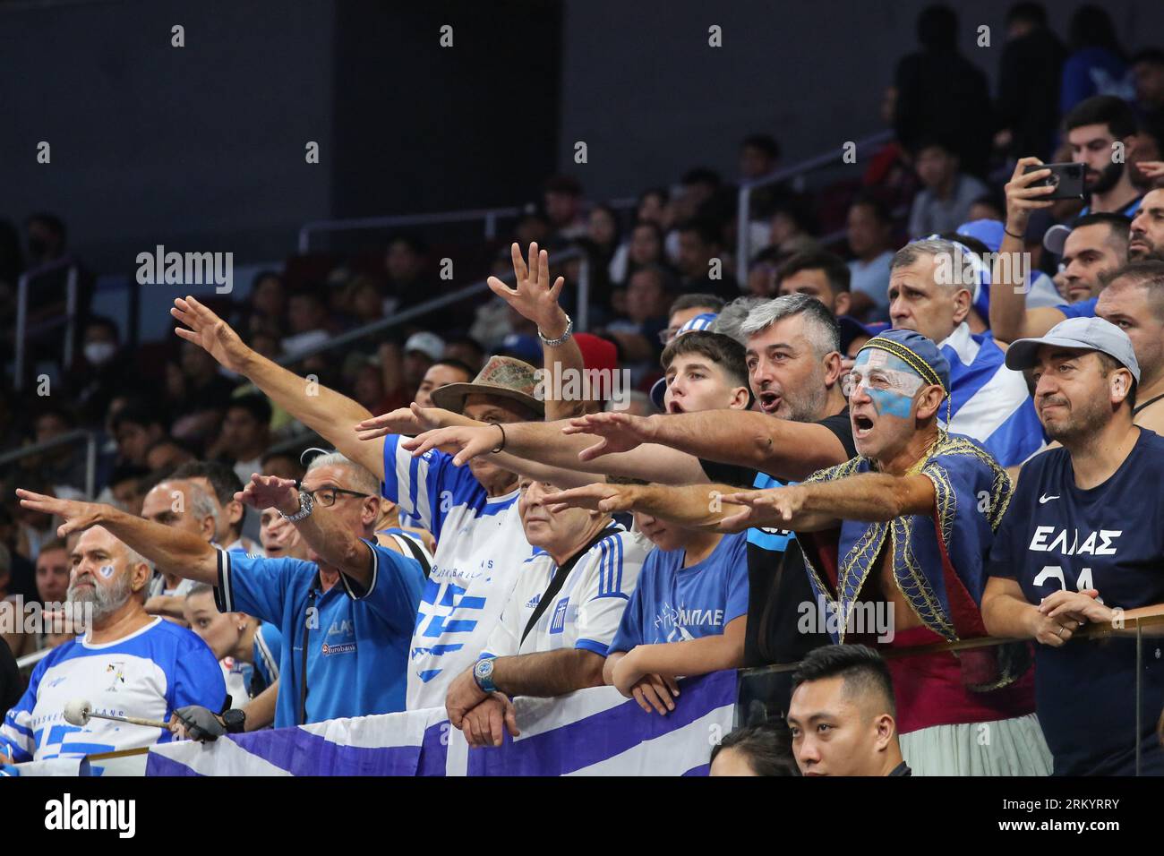 Pasay, Philippines. 26th Aug, 2023. Fans of the Greece basketball team ...