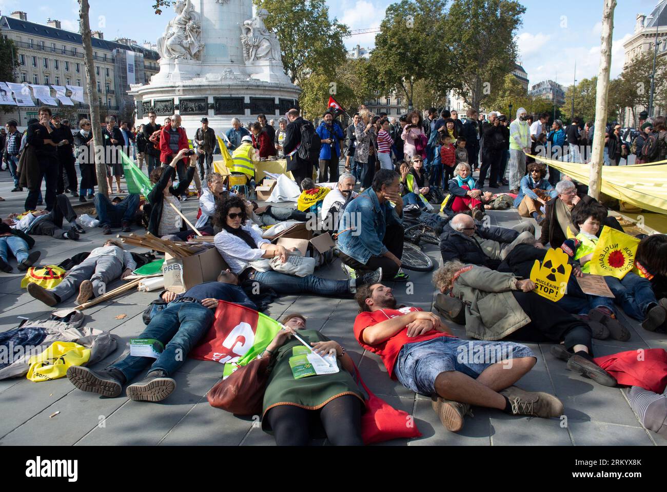 Paris, France, Large Crowd of People, Laying Down on Town Square ...