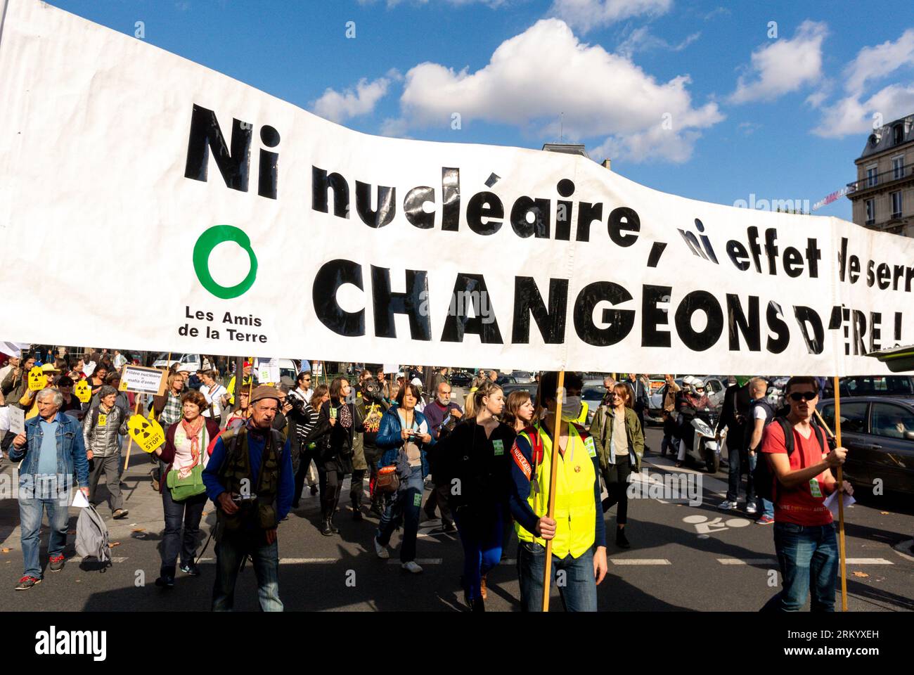 Paris, France, Large Crowd of People, Holding Large Protest Banners ...