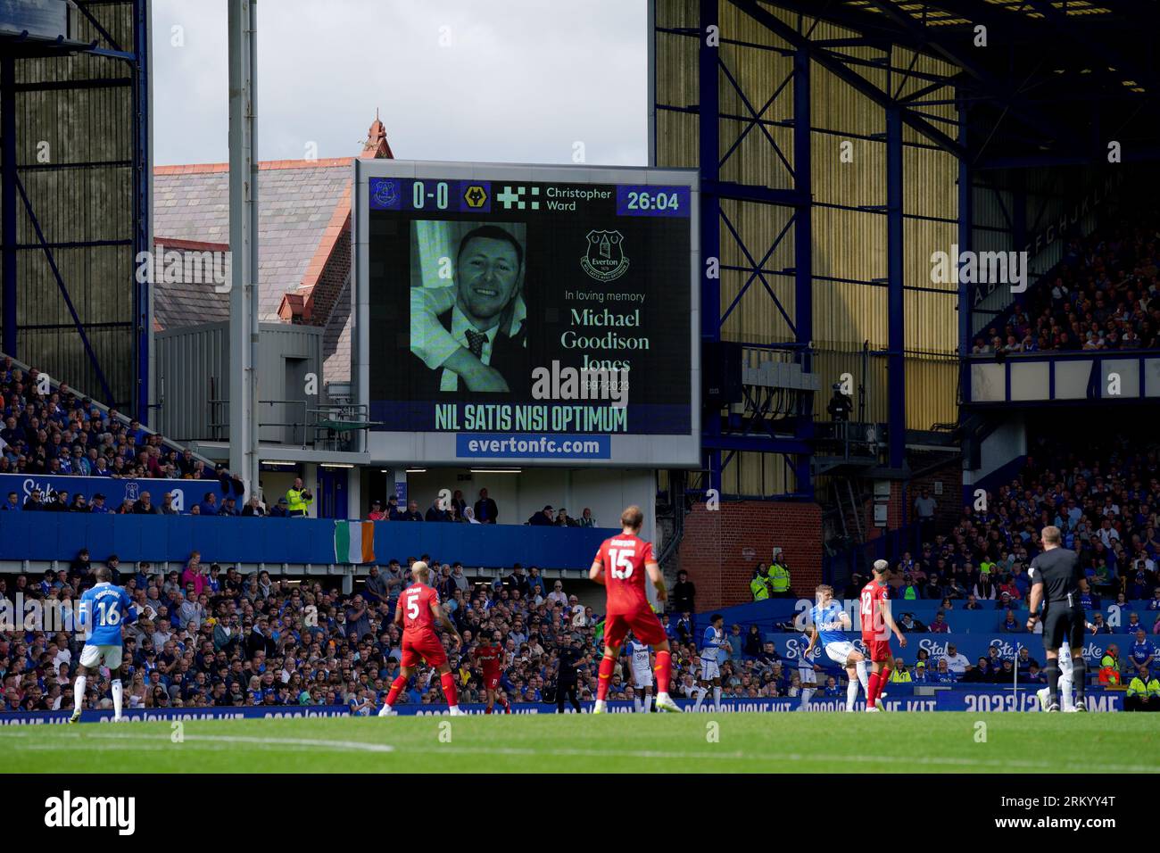 A general view as the big screen shows a photo in memory of Michael ...