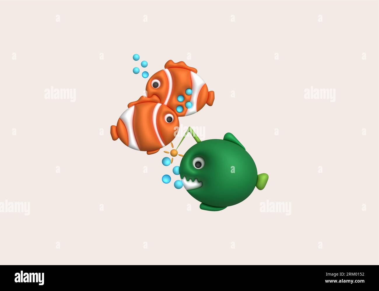 3D illustration Cute underwater animals Sea fish popular color fish ...
