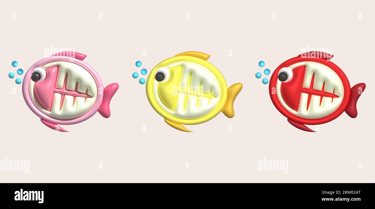 3D illustration Cute underwater animals Sea fish popular color fish ...