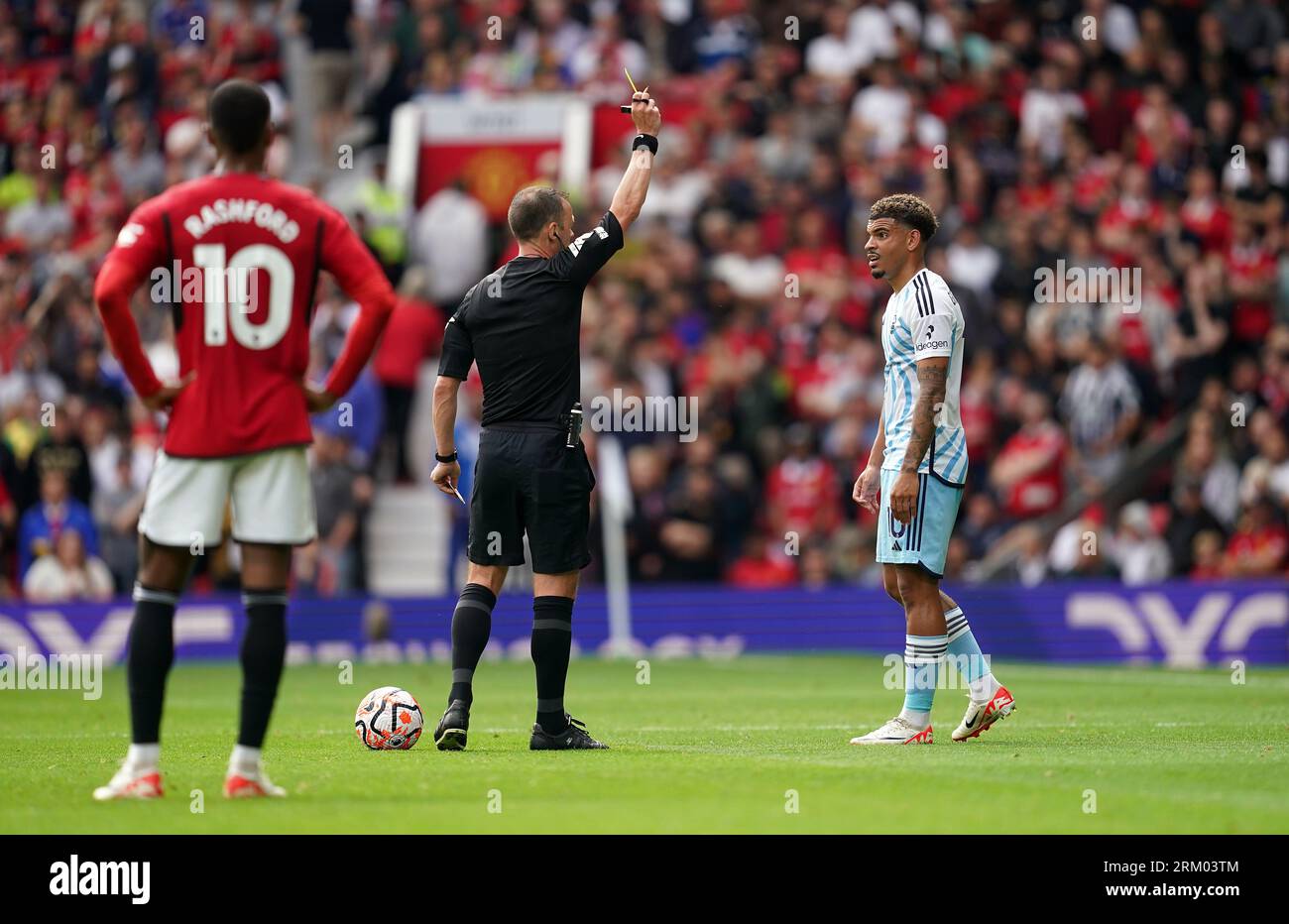Nottingham Forest's Morgan Gibbs-White is shown a yellow card for time ...