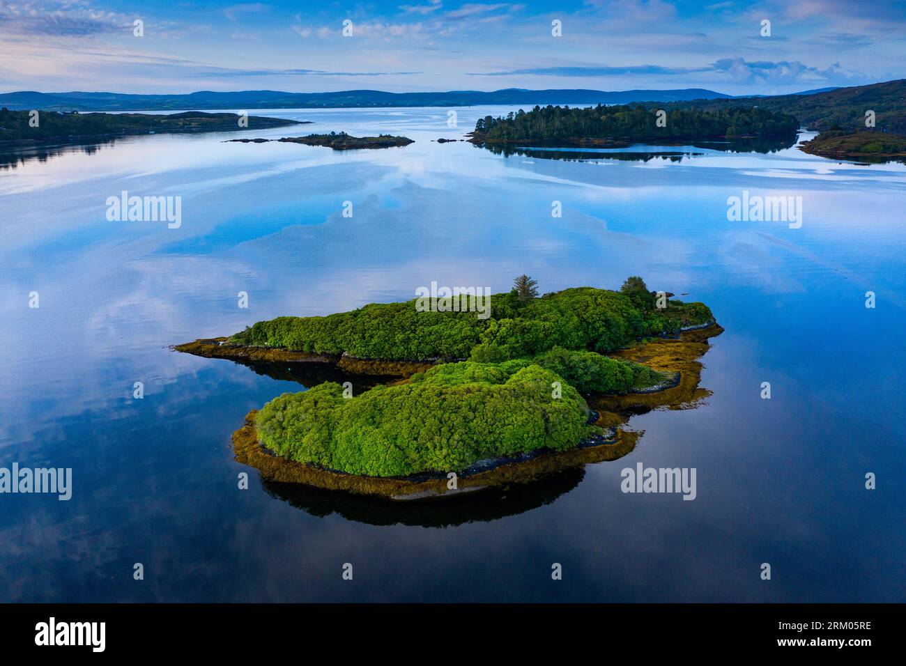 Aerial view of Bantry Bay and Garinish Island, Glengarriff, County Cork ...
