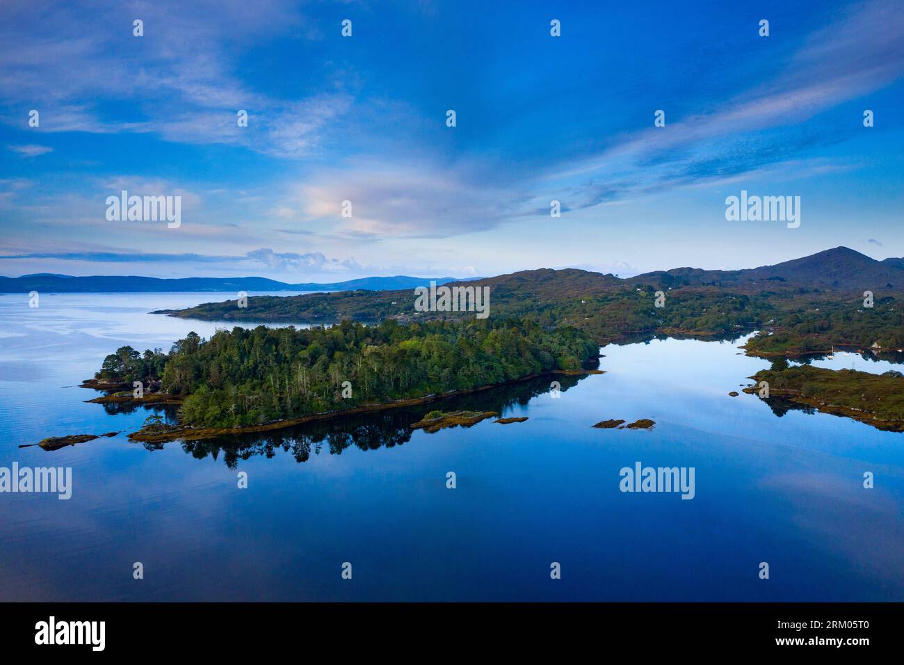 Aerial view of Bantry Bay and Garinish Island, Glengarriff, County Cork ...