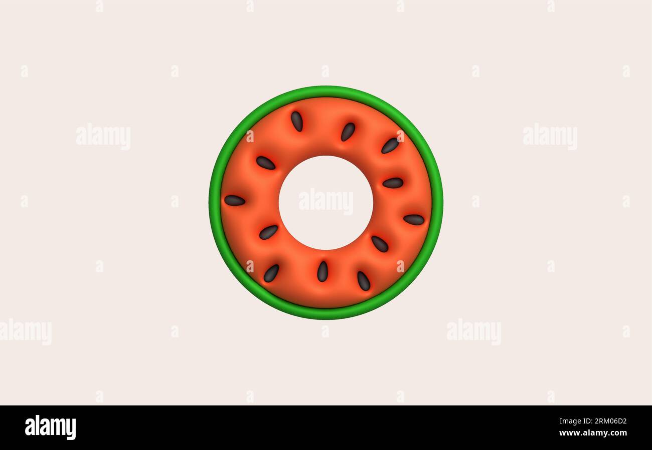 3D illustration Watermelon shaped swimming ring,Swim lifesaver,Summer ...