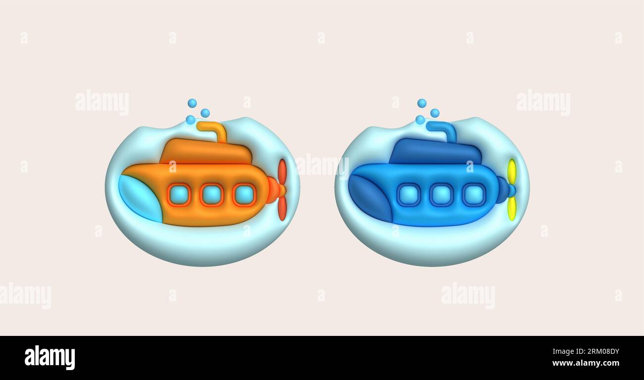 3D illustration Submarine undersea with bubble.Kids toys minimal style ...