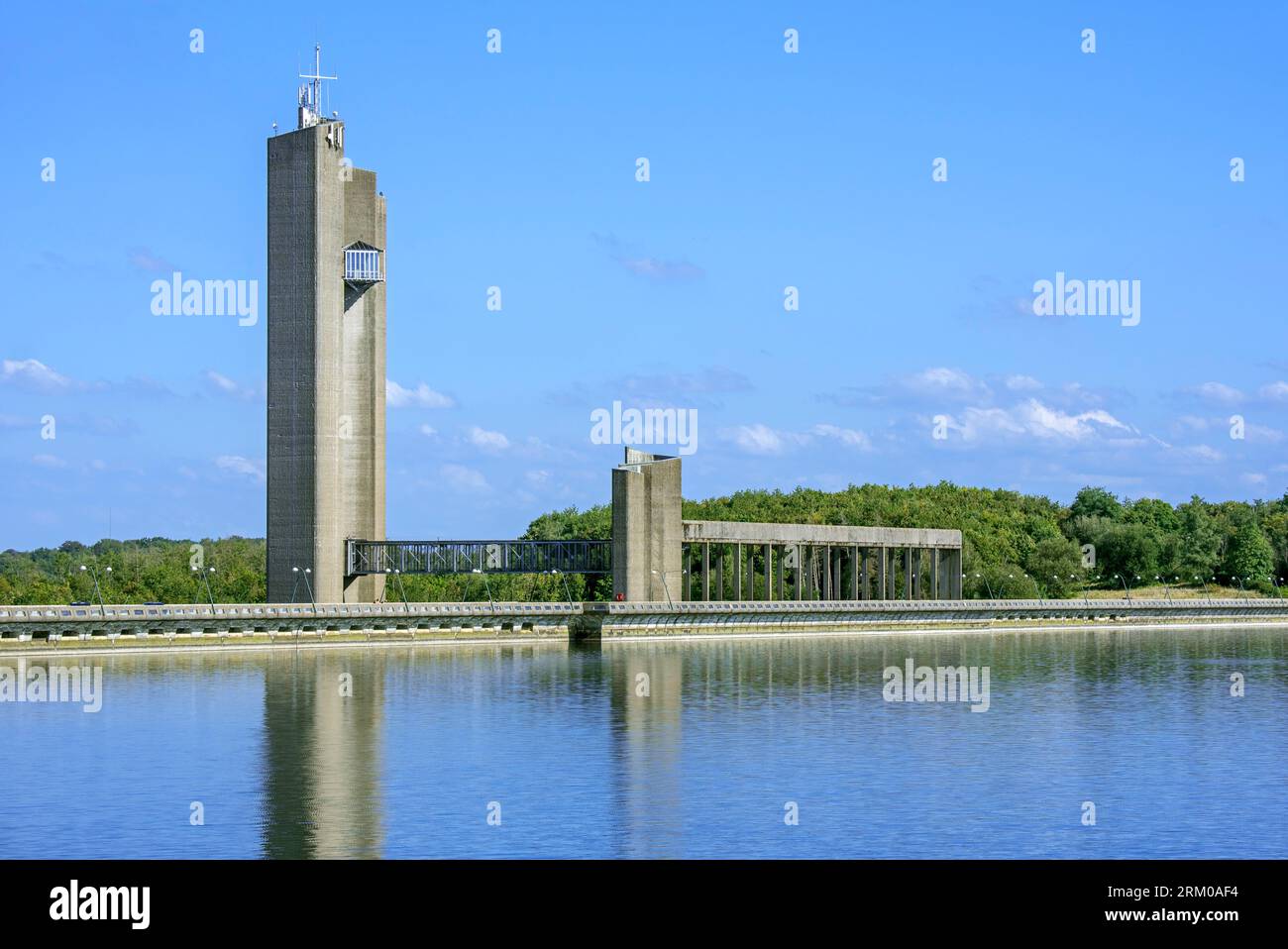Dam and observation tower on Lac de la Plate Taille, artificial lake of ...