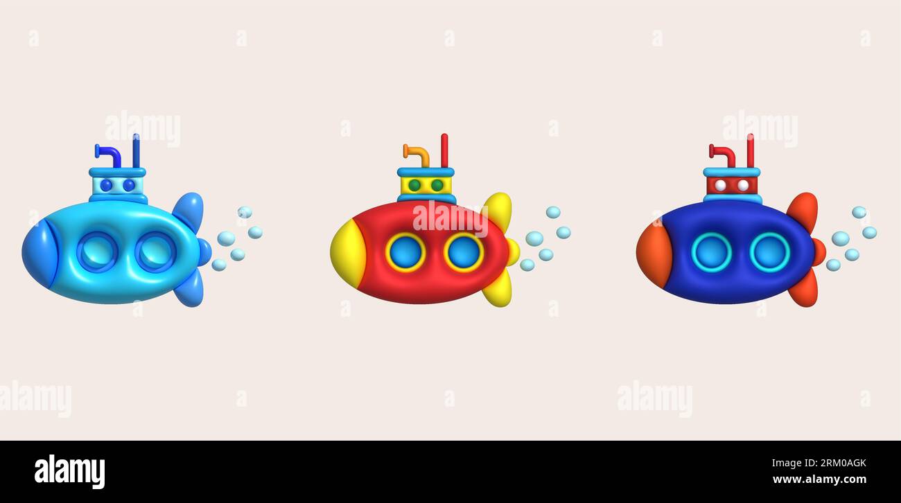 3D illustration Submarine undersea with bubble.Kids toys minimal style ...