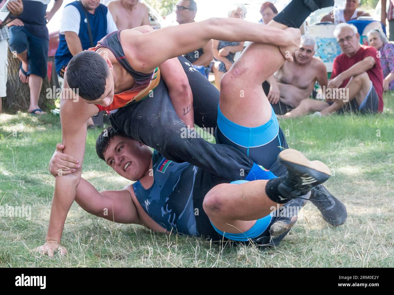 Chernozem Bulgaria August 26 2023: Adults men yougesters Gail and boys ...