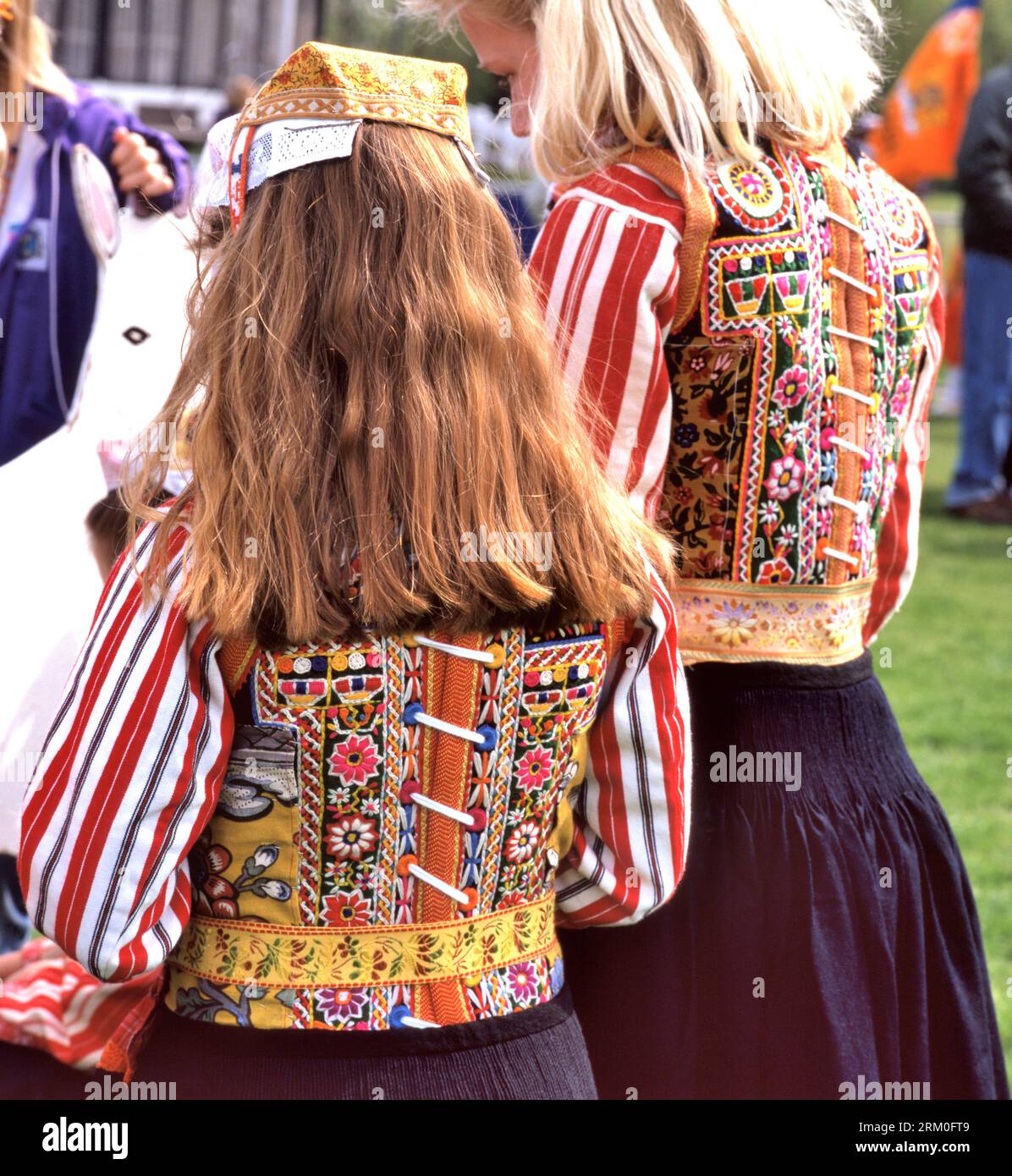 Young girls, at the small village of Marken,in traditional dress at ...