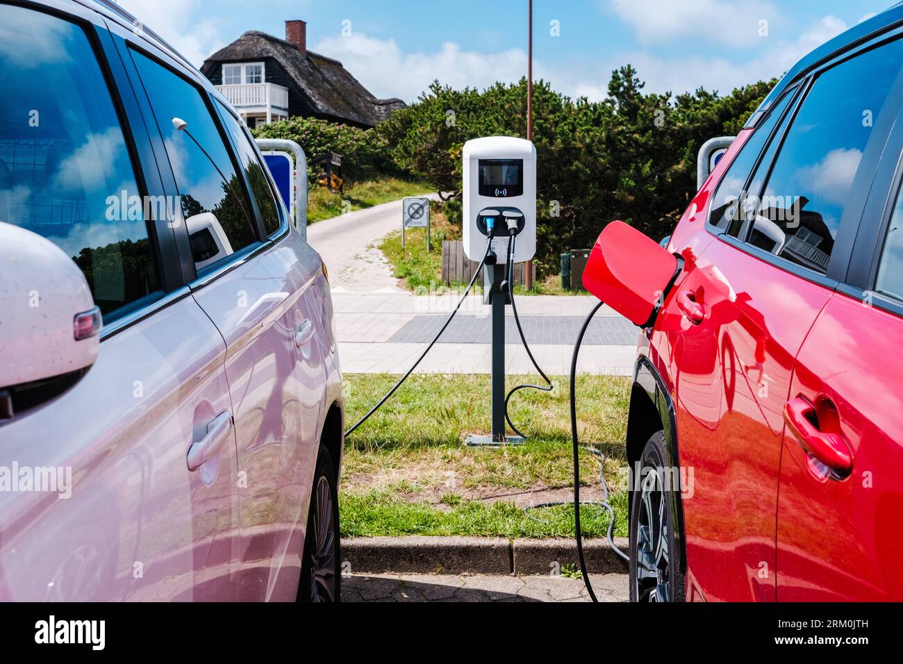 Billum, Denmark - August 8, 2023: Two cars connected by cable to an ...