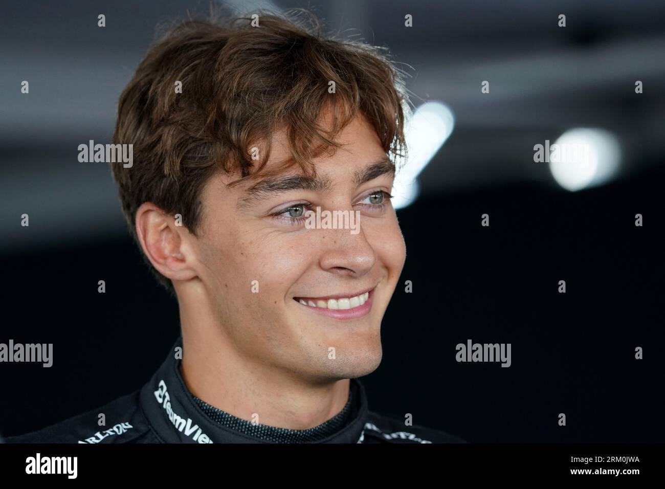 Mercedes' George Russell during an interview following Qualifying ahead ...