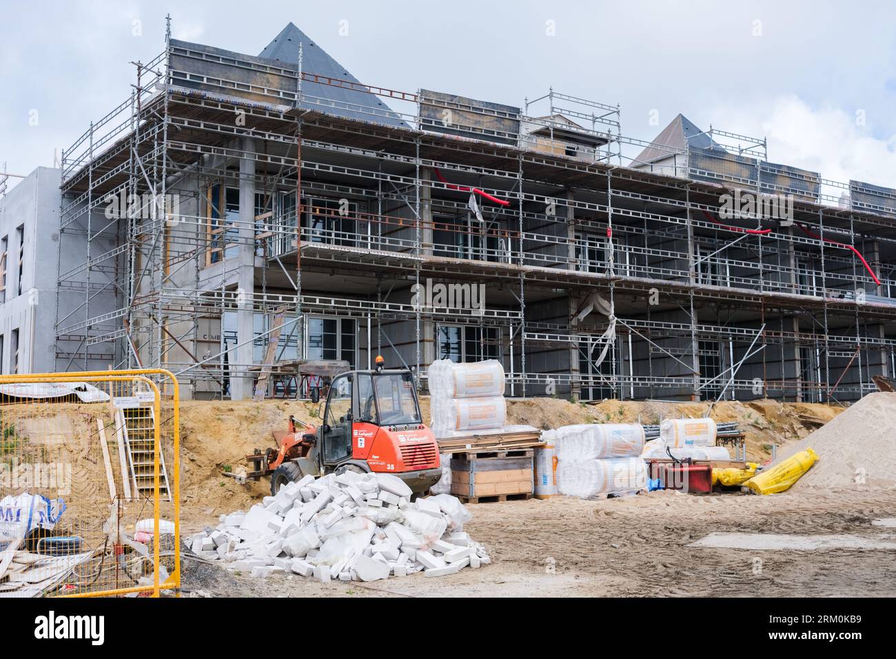 Copenhagen, Denmark - August 8, 2023: Construction site, scaffolding on ...