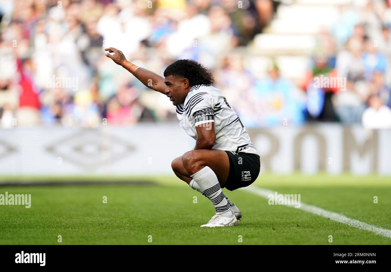 Fiji’s Simione Kuruvoli celebrates scoring his sides third try during ...