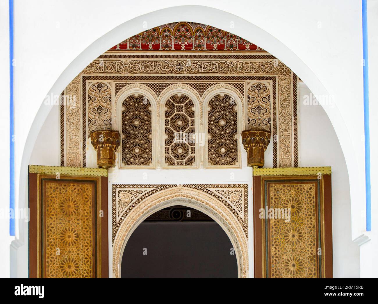 Marrakech, Morocco, April 8th, 2023. The view of an ancient door with ...