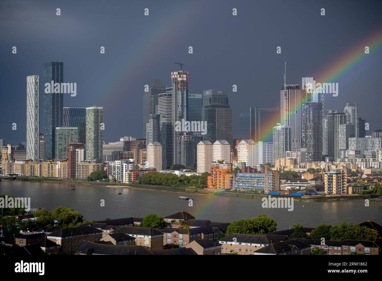 London, UK. 26th August, 2023. UK Weather: A massive double rainbow ...