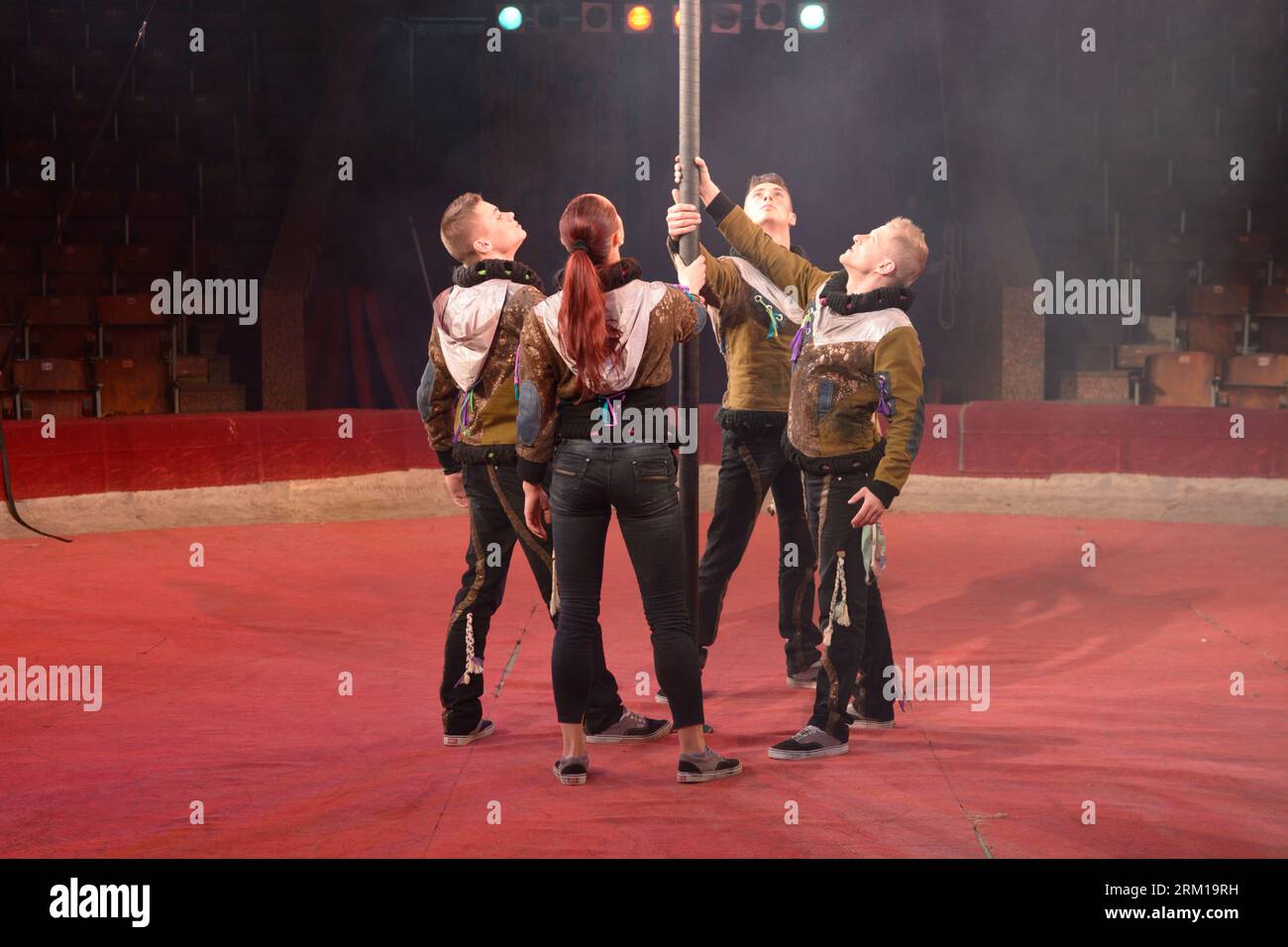 Troupe of pylon artists of the National Circus of Ukraine preparing to ...