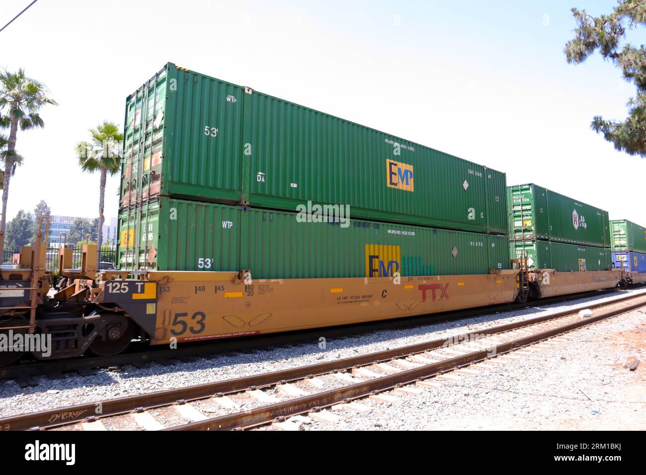 Freight train with EMP Container blocks Stock Photo - Alamy