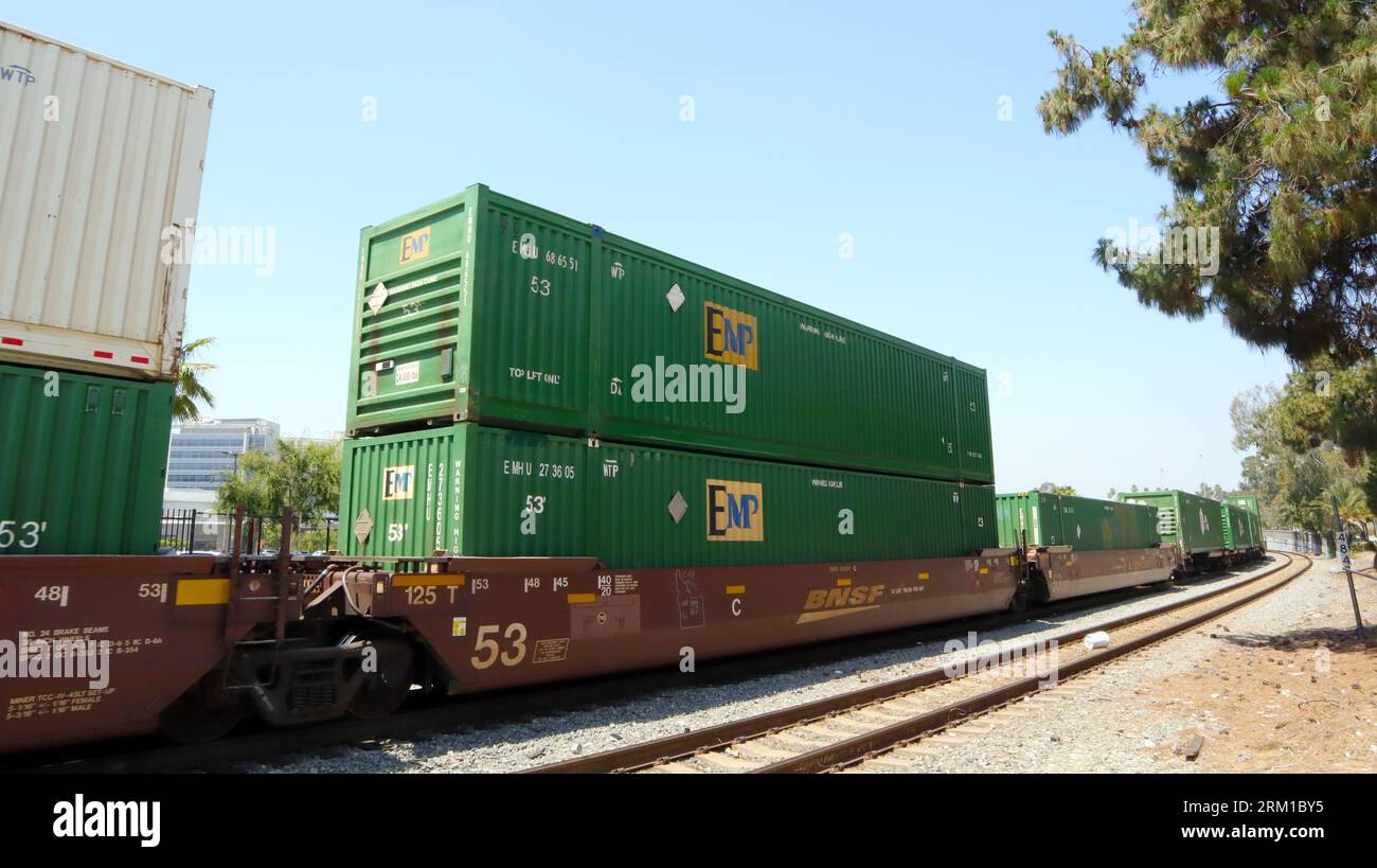 Freight train with EMP Container blocks Stock Photo - Alamy