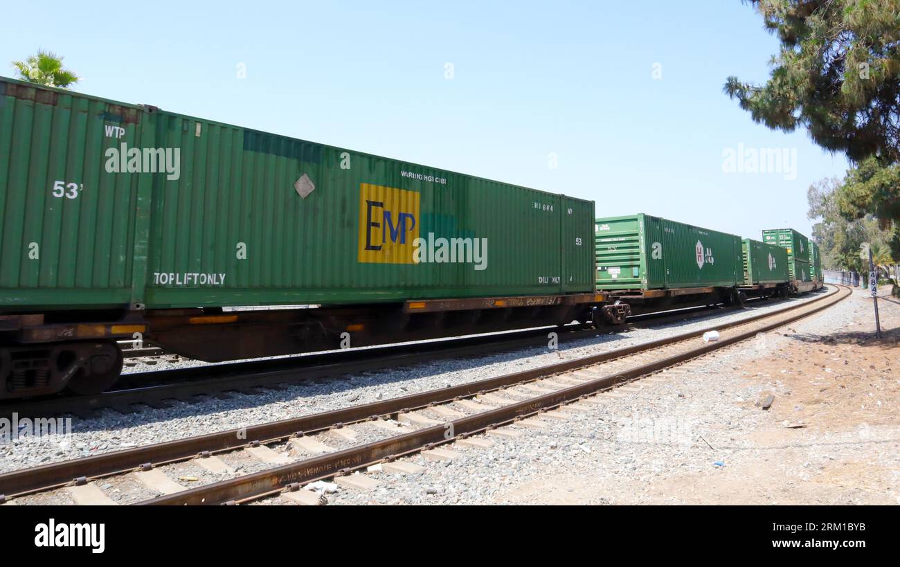 Freight train with EMP Container blocks Stock Photo - Alamy