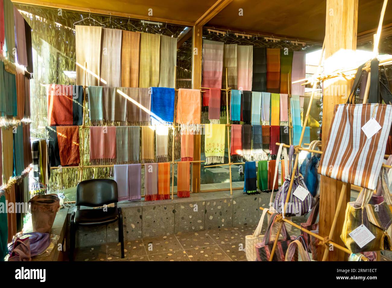 Scarves made and sold at Naseej weaving factory and workshop, Bani ...