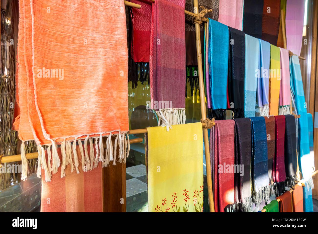 Scarves made and sold at Naseej weaving factory and workshop, Bani ...