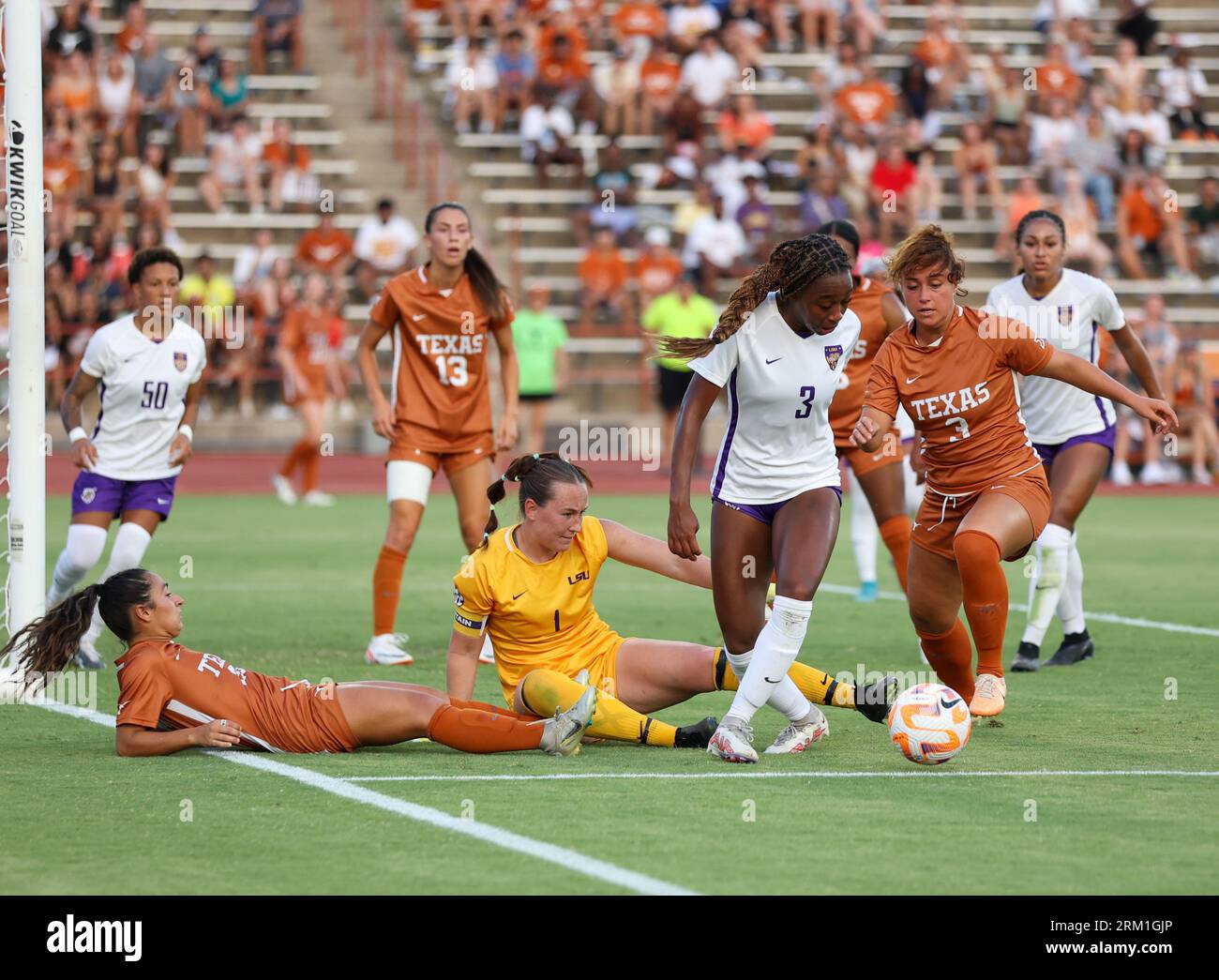 August 24, 2023: LSU goalkeeper Mollee Swift (1) defends a shot on goal ...