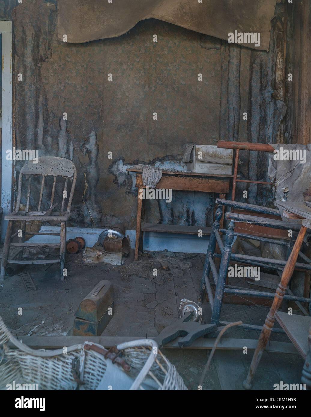 Interior of a house in the Bodie ghost town in California. Bodie is a ...