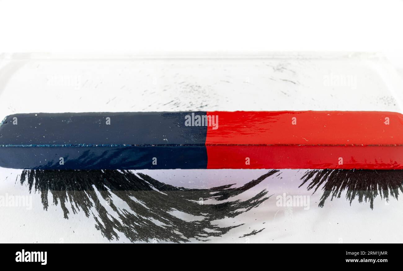 Demonstration of the field lines around a magnet with iron dust Stock ...