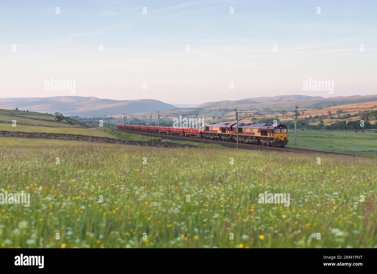 2 DB cargo class 66 locomotives on Shap bank, West Coast Main line ...