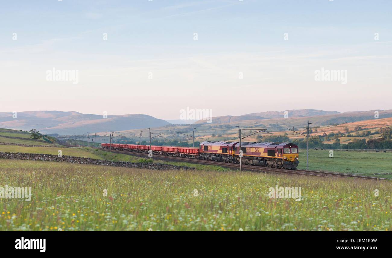 2 DB cargo class 66 locomotives on Shap bank, West Coast Main line ...